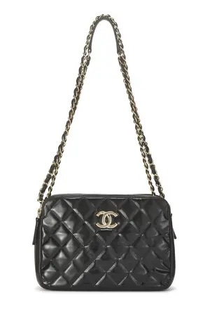 Chanel Patent Leather Double Zip Camera Bag - Black