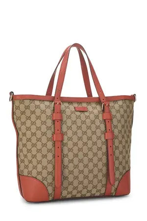 Gucci Original Gg Canvas Tote With Leather Trim - Orange