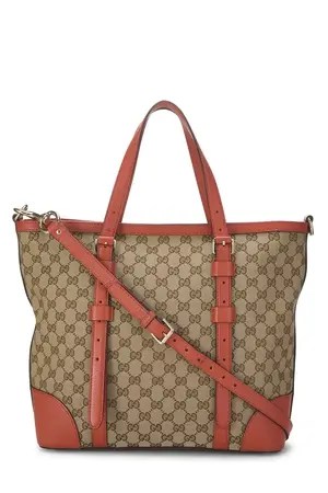 Gucci Original Gg Canvas Tote With Leather Trim - Orange