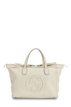 Gucci Leather Soho Zip Tote - White