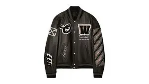 Off-White Full Leather Varsity Jacket - Black