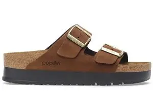 BIRKENSTOCK Arizona Flex Platform Nubuck Leather Sandals - Dark Tea