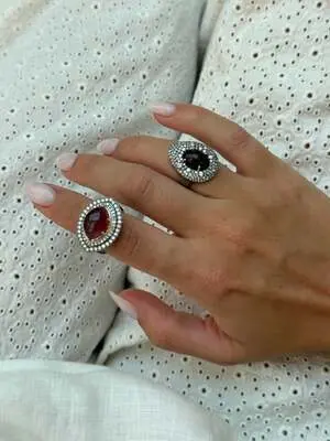 Duniya Tara Pear Cabochon Ring With Tourmaline And Diamonds