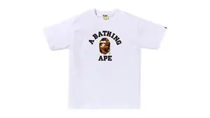A BATHING APE 1st Camo College Tee Shirt - White/orange