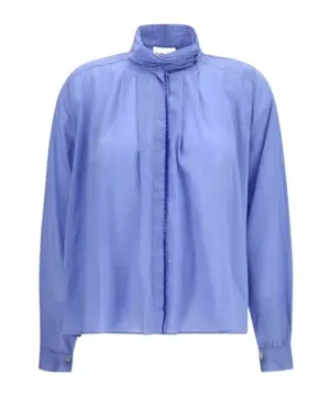 FORTE_FORTE Pleated High Neck Long Sleeve Blouse - Blue