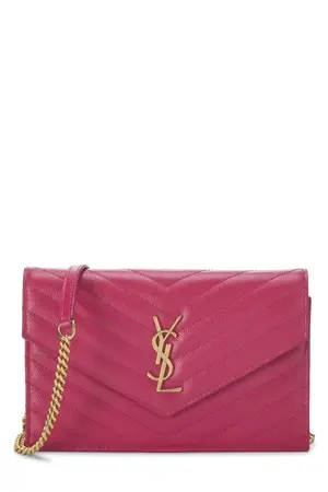 Saint Laurent Grained Calfskin Envelope Wallet On Chain - Pink