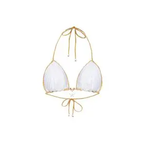 CHERINA BEACHWEAR LLC Sasha Crochet Bikini Top With Gold Trim - White