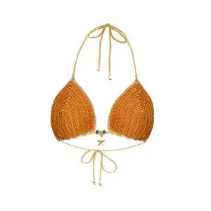 CHERINA BEACHWEAR LLC Sasha Crochet Triangle Bikini Top With Gold Trim - Orange