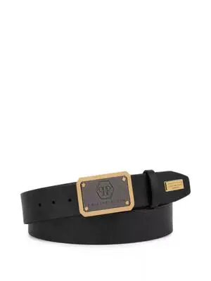 Philipp Plein Leather Belt With Hexagon Logo Buckle - Black