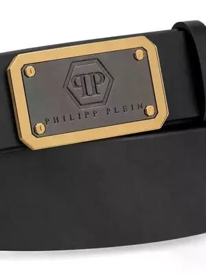 Philipp Plein Leather Belt With Hexagon Logo Buckle