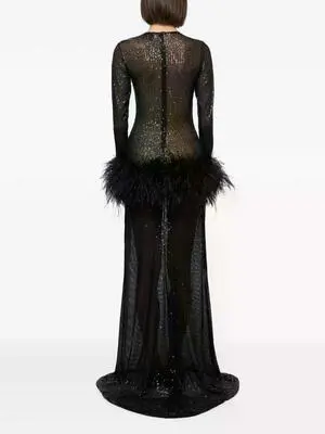 ATU BODY COUTURE Sequin-embellished Feather-trim Maxi Dress