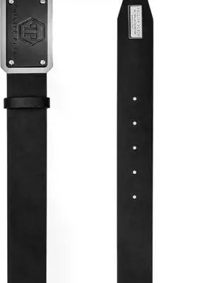 Philipp Plein Leather Belt With Hexagon Logo Buckle