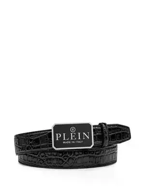 Philipp Plein Leather Belt With Crocodile Effect - Black