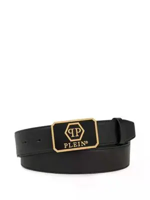 Philipp Plein Leather Belt With Hexagon Buckle - Black