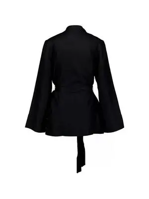 PAULA Belted Wrap Jacket With Shawl Lapels - Black