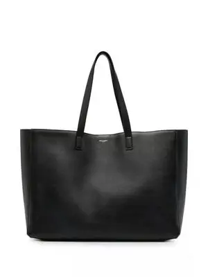 Saint Laurent Logo Stamp Leather Tote Bag - Black
