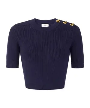 Elisabetta Franchi Knit Cropped Top With Jewel Details - Midnight Blue
