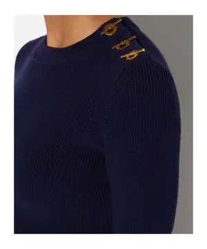 Elisabetta Franchi Knit Cropped Top With Jewel Details - Midnight Blue