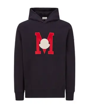 Moncler Logo Embroidered Long-sleeved Hoodie - Midnight Blue