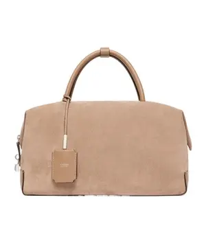 Max Mara Large Nubuck Leather Boston Bag - Mud