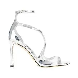 JIMMY CHOO Azia 95 Metallized Leather Sandals - Silver