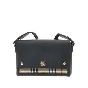 Burberry Note Leather Shoulder Bag With Check Motif - Black