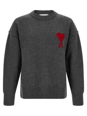 AMI Paris De Coeur Crewneck Sweater - Gray