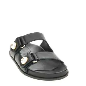 JIMMY CHOO Fayence Leather Double Strap Sandals With Pearl Detail