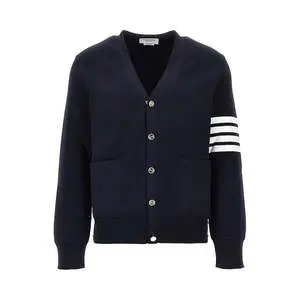 Thom Browne Cotton Cardigan With Signature Bar Detail - Blue