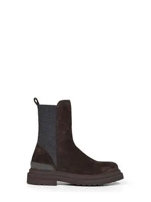 Brunello Cucinelli Pepper Suede Ankle Boots With Precious Detail - Multicolor