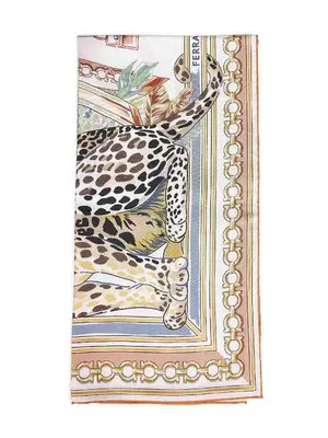 FERRAGAMO Ivory And Orange Felini-print Silk Scarf - Multicolor