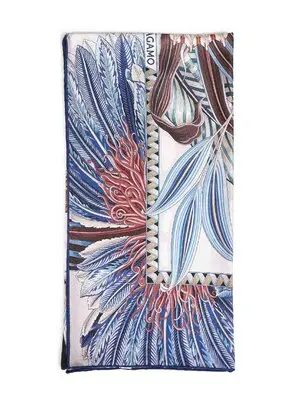 FERRAGAMO Ivory And Blue Fiori E Farfalle-print Silk Scarf - Multicolor