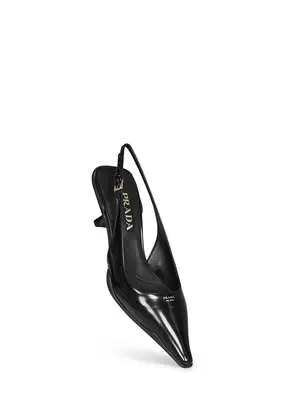 Prada Black Brushed Leather Slingback Pumps