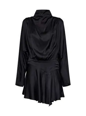 Isabel Marant Étoile Black Satin Draped Mini Dress - Multicolor