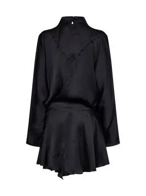 Isabel Marant Étoile Black Satin Draped Mini Dress - Multicolor