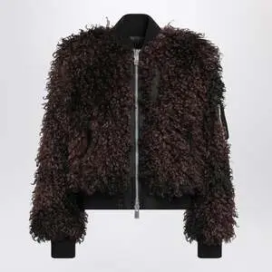 Sacai Bomber Jacket With Curly-effect Faux Fur Inserts - Brown