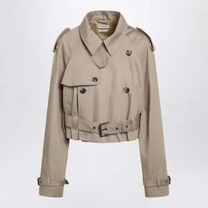 JW Anderson Short Beige Cotton Trench Coat - Cream