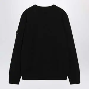 Stone Island Wool Crew-neck Sweater With Compass Logo Badge - Black