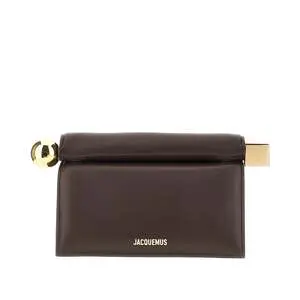 Jacquemus Nappa Leather Rond Carré Clutch With Gold-tone Hardware - Brown