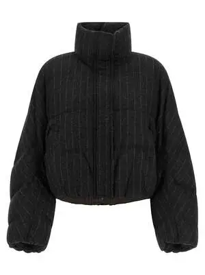 Brunello Cucinelli Micro Sequin Pinstriped Crop Down Jacket - Gray