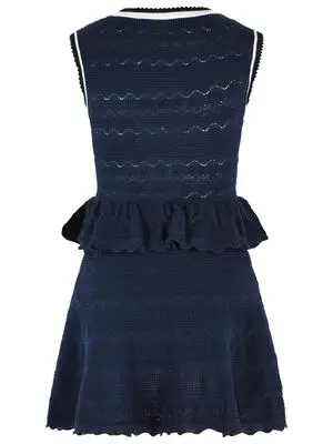 SELF-PORTRAIT Navy Cotton Blend Openwork Knit Mini Dress