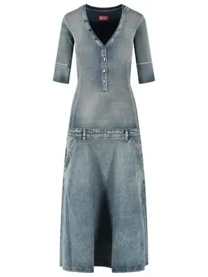 DIESEL® Knit And Denim Midi Dress - Blue