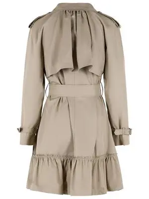 Burberry Cotton Trench Coat With Ruffle Detail - Cream