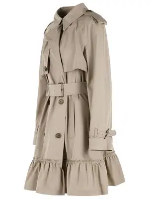 Burberry Cotton Trench Coat With Ruffle Detail - Cream