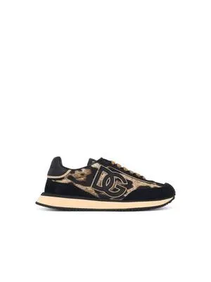 Dolce & Gabbana Leopard Print Suede Blend Sneakers - Brown