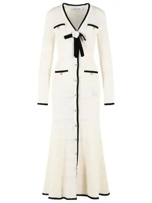 SELF-PORTRAIT Long Cardigan In Cotton Blend Openwork Knit - White
