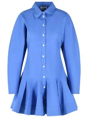 GANNI Light Stretch Cotton Mini Dress - Blue