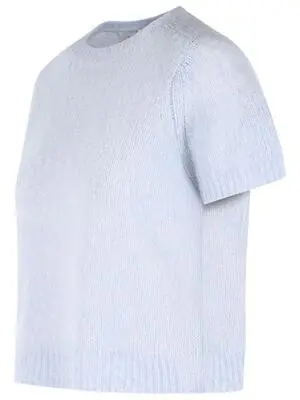 LISA YANG Siona Cashmere And Silk Blend Short Sleeve Sweater - Blue