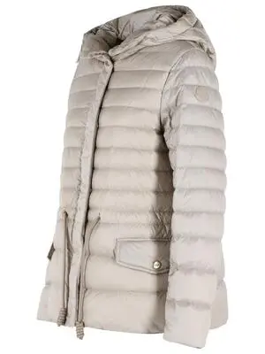 Moncler Down Jacket With Drawstring Hood And Leather Patch - Cream