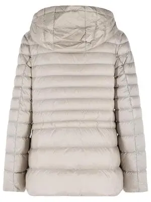 Moncler Down Jacket With Drawstring Hood And Leather Patch - Cream